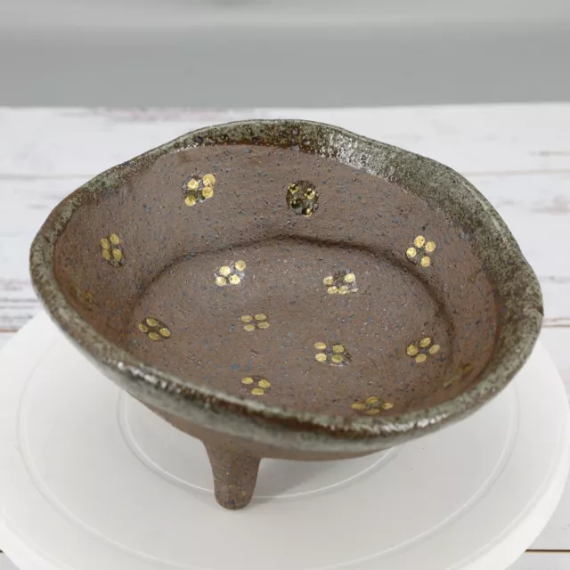 STONEWARE POTTERY TRIPOD Gold Flecked Bowl Studio Pottery Handmade $38. ...