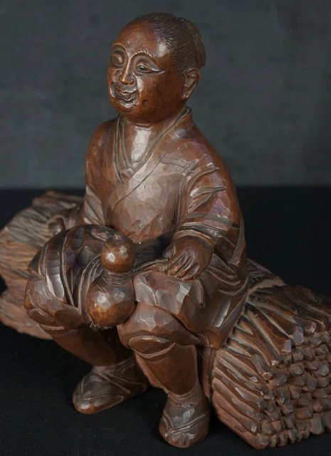 ANTIQUE JAPAN NOKA young peasant restin sculpture Kibori carving 1900 £ ...