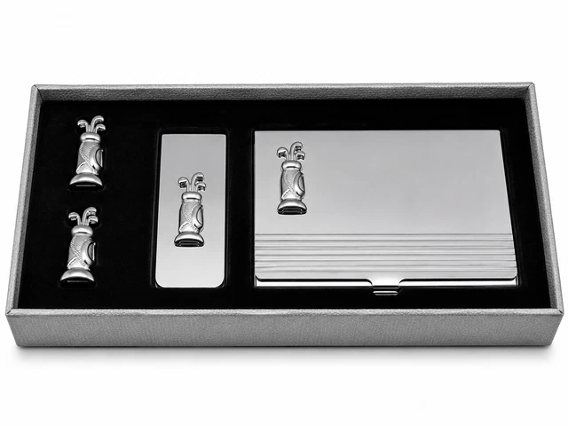 GOLF BAG BUSINESS Card Holder, Money Clip & Cufflink Set for Men – Onyx ...