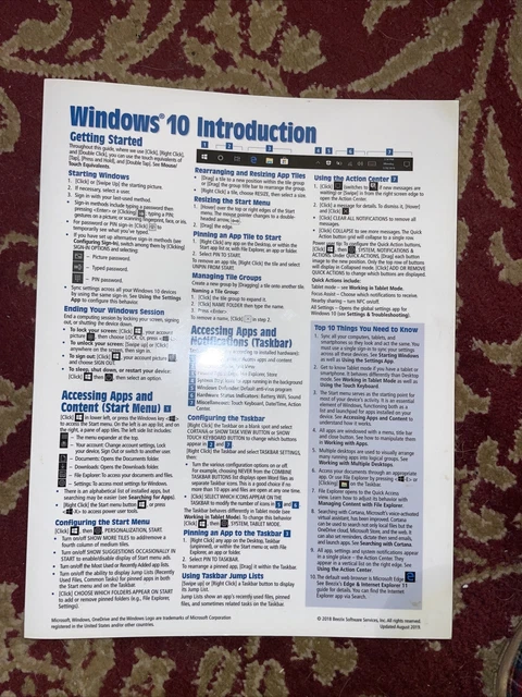 Windows 10 Introduction Quick Reference Guide FOR SALE! - PicClick