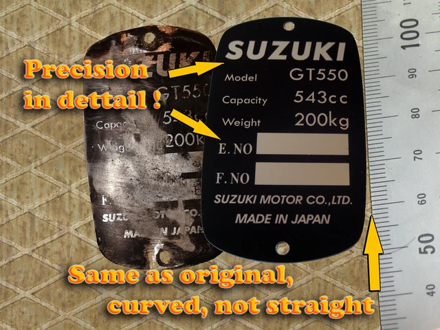SUZUKI GT550 VIN DATA PLATE ID TAG Typenschild ALU Anodised headstock ...