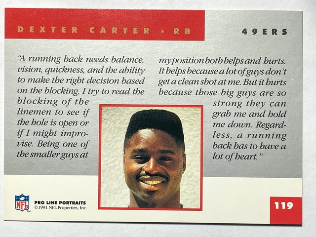 CARTE DE FOOTBALL DEXTER CARTER San Francisco 49ers 1991 Pro Line ...