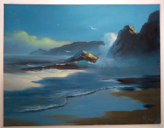 ORIGINAL SIGNED OIL Painting by Roy Lang. Cornwall seascape. Sea, sky ...