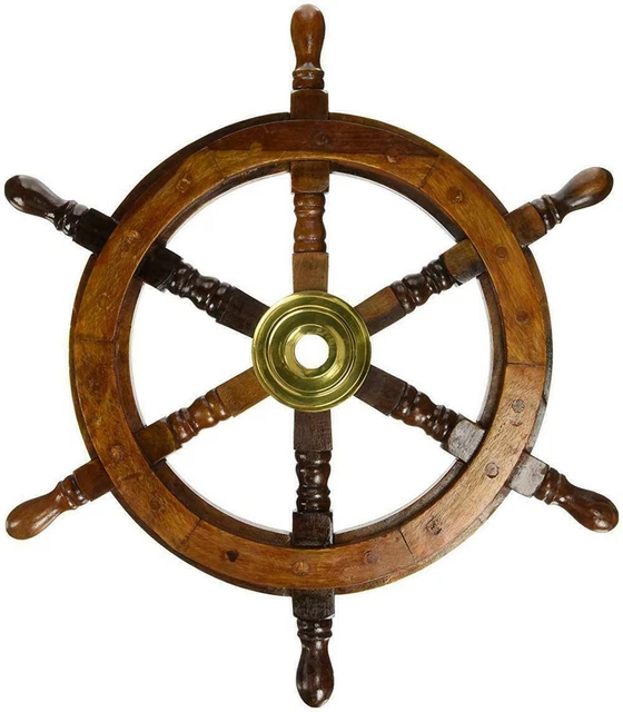 ROUE DE NAVIRE en bois 18" : bateau capitaine pirate Gaston Turcotte décor... EUR 51,60 ...