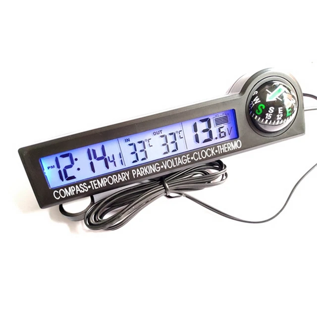 CAR DIGITAL CLOCK Thermometer Voltmeter Compass Icing Alarm Temporary ...