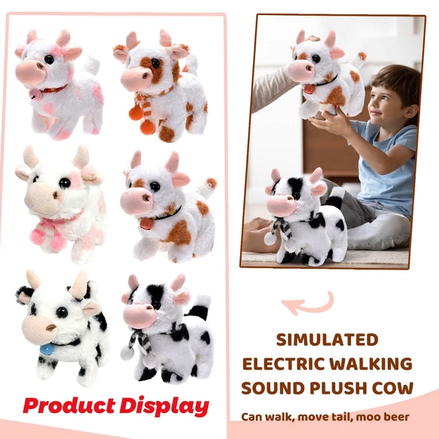 18 CM SIMULATION Electric Walking Sounding Plush Cow Plush Stuffed Toys ...
