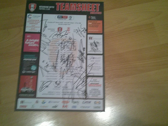 ROTHERHAM UTD V lincoln city team sheet signed by 18 lincoln players ...