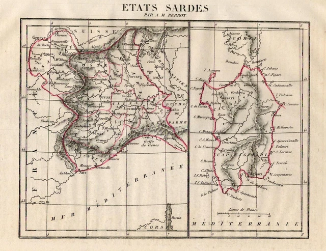 MAP STATES OF Sardis. Original 1843 Border Colored Historical Map £13. ...