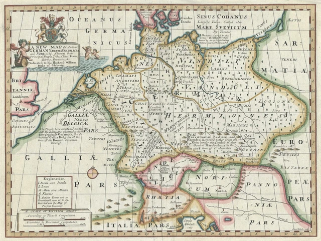 MAP &A NEW Map of Antient Germany, Rhaetia, Vindelicia, and Nordicum ...