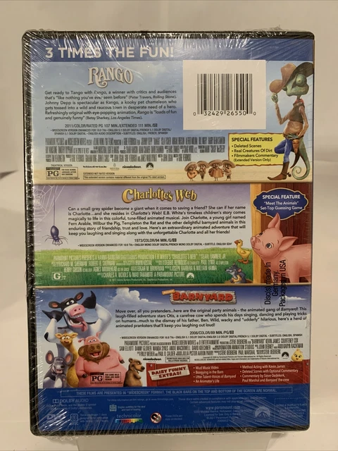 RANGO CHARLOTTE'S WEB Barnyard 3-Movie Collection (DVD) Brand New ...