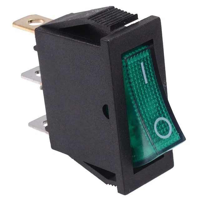 GREEN ON-OFF ILLUMINATED Rectangle Rocker Switch SPST 230V £2.99 ...