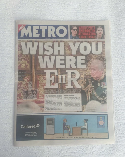 METRO NEWSPAPER WEDNESDAY 11th May 2022 £3.60 - PicClick UK