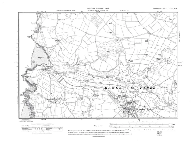 OLD MAP OF St Mawgan, Trevarrian 1908 - Cornwall, repro Corn-32-NW £17. ...