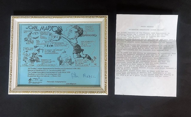 JOHN MAPSON READING & Sunderland goalkeeper signed & framed ltd edition ...