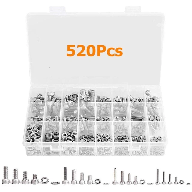 520PCS 8/12/16/20MM METRIC Bolt Assortment Machine Screws Household ...