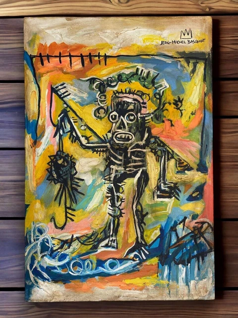 QUADRO AD OLIO artista Jean-Michel Basquiat tela firmata timbrata fatta a... EUR 156,98 ...