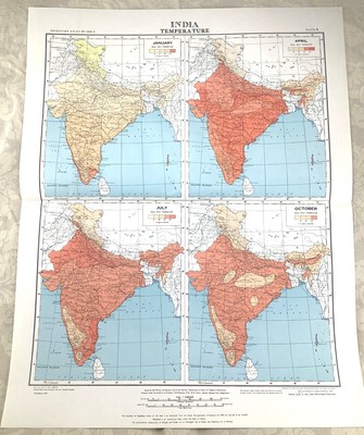 1972 LARGE VINTAGE Map of India Indian Annual Rainfall Meteorology ...