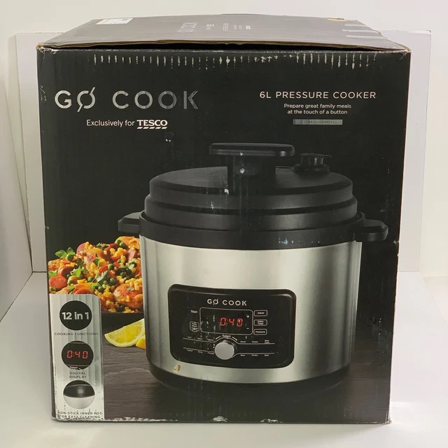 GO COOK 6L 12-in-1 Pressure Cooker - Steam, Stew & More - Silver/Black ...