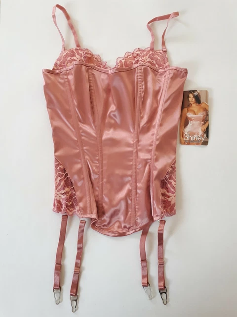 SHIRLEY OF HOLLYWOOD Pink Satin Bustier Sizes 32 34 38 Designer Basques ...