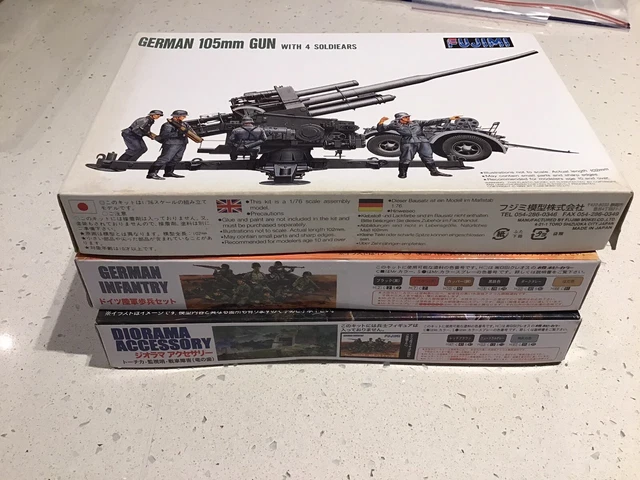 3X FUJIMI MODEL Kits - German Infantry & 105mm Gun & 4 Soldiers & Watch ...