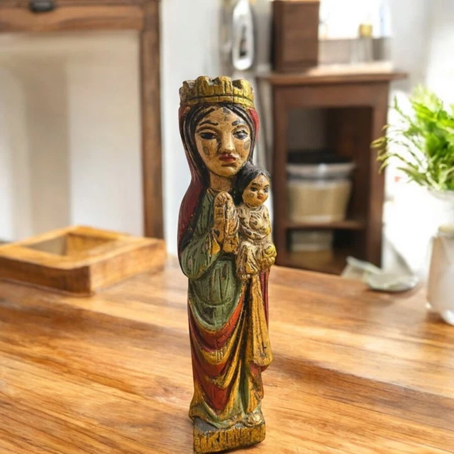 RARE STATUE DE la Vierge Marie Ancienne en Bois Polychrome EUR 199,00 ...