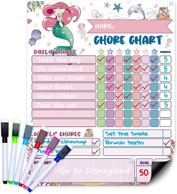 MERMAID CHORE CHART, Magnetic Reward Chart for Kids Good Behavior ...