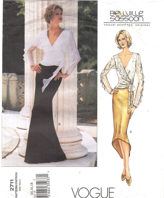 VOGUE 2711 PATTERN Bellville Sassoon size 14-16-18 wrap top flared ...