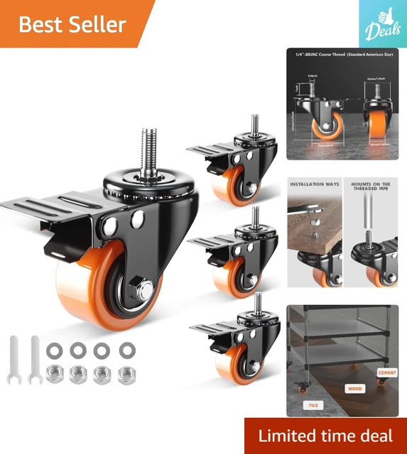 HEAVY DUTY 2 Inch Caster Wheels - Set of 4 - Threaded Stem - Dual ...