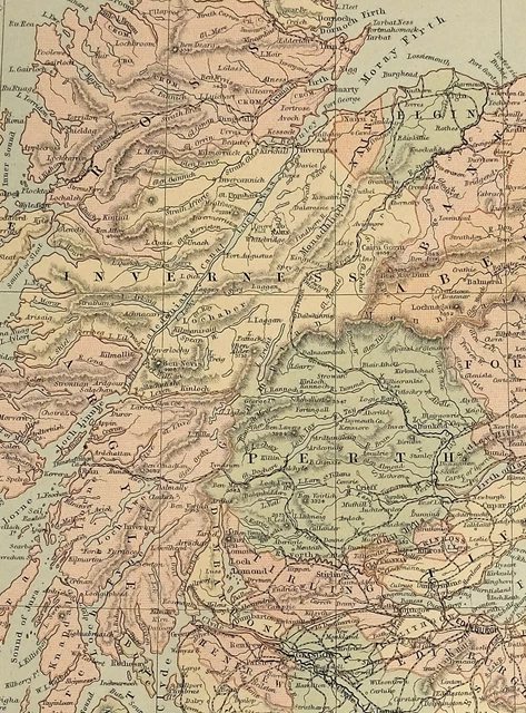 C1910 MAP SCOTLAND INVERNESS PERTH ABERDEEN FIFE SUTHERLAND EDINBURGH ...