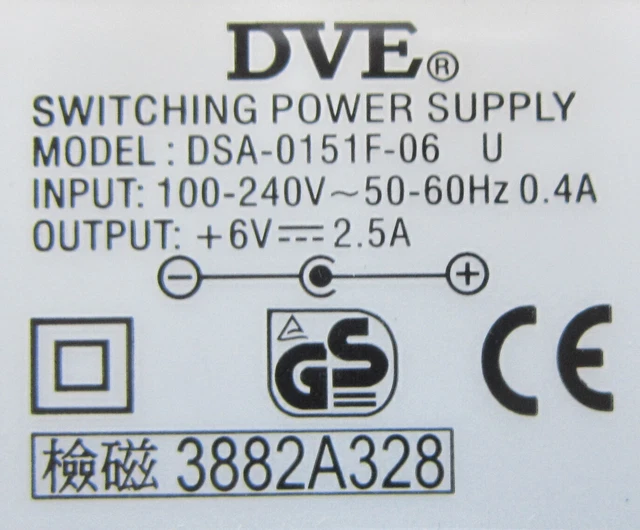 DVE SWITCHING POWER Supply DSA-0151F-06 Ladegerät Netzgerät Netzteil ...