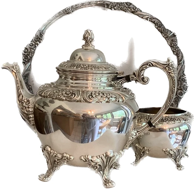 1847 ROGERS BROS “Heritage” Silverplate Tea Teapot Vintage 9402 Sugar ...