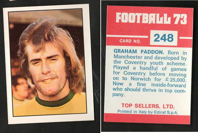 PANINI TOP SELLERS 1973 N.248 Graham Paddon (Norwich City) Nuovissima ...