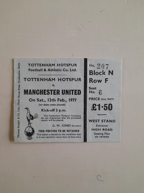 TOTTENHAM HOTSPUR VS Manchester United match ticket 12th Feb 1977 £2.99 ...