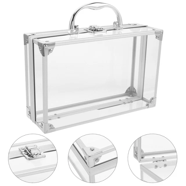 TRANSPARENT PORTABLE BOOK Box Clear Storage Container Crate with Handle ...