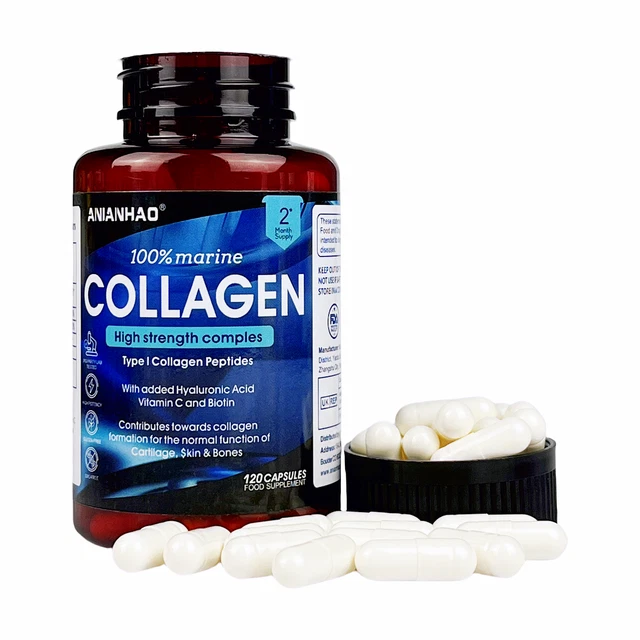 COLLAGEN CAPSULES, 120 x High strength Hydrolysed Marine Collagen Type ...