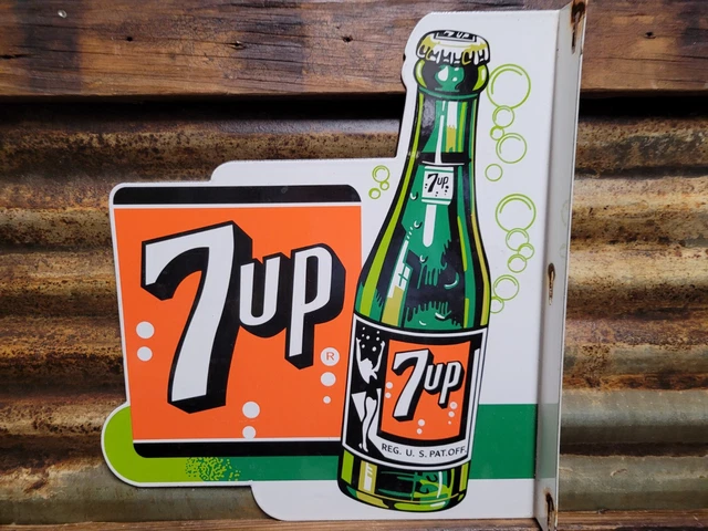 VINTAGE 7UP SODA Porcelain Sign Old Flange Beverage Advertising Food ...