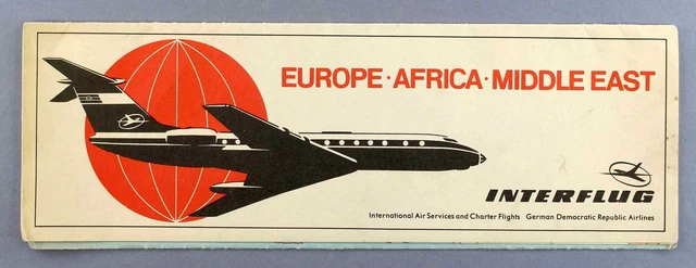 INTERFLUG AIRLINE ROUTE Map Europe Africa Middle East 1969 East Germany ...