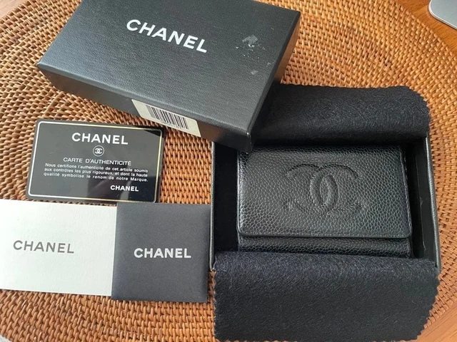 AUTHENTIC CHANEL CAVIAR Ski Coco Mark Key Case Black Leather Gold ...