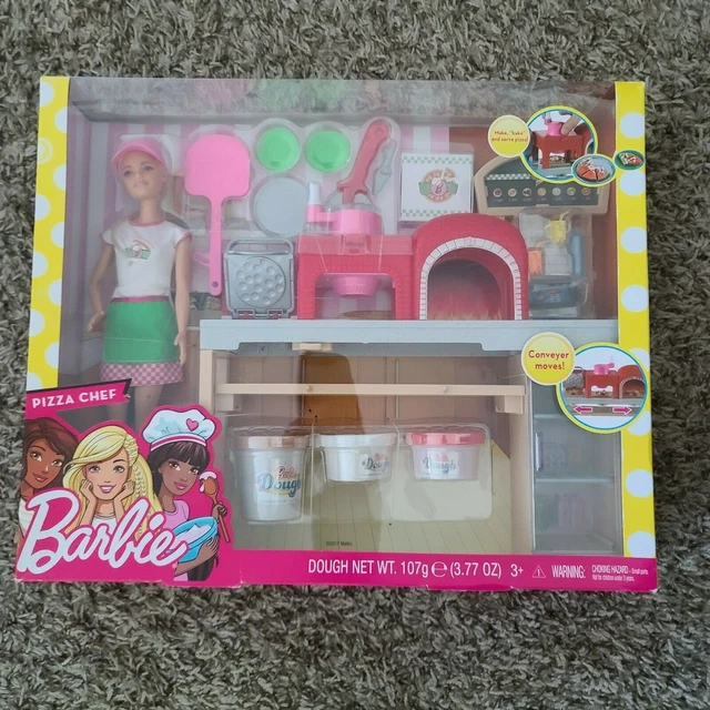 BARBIE PIZZA CHEF Blonde Doll And Playset FHR09 Oven Dough Kitchen ...