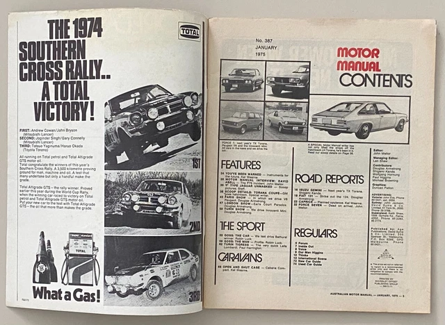 JAN 75 JAGUAR F-Type XJS V12 Leyland P76 Force 7 Goss Falcon Holden ...