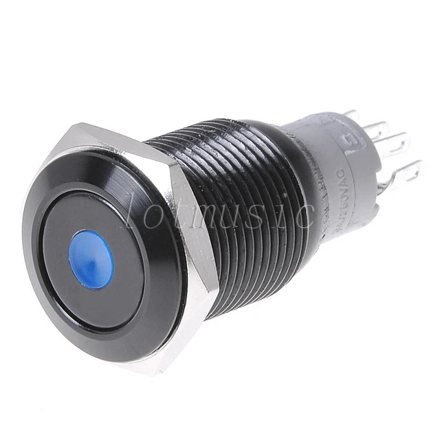 16MM BLACK LED Push Button Latching Waterproof Locking Switch -Blue $14 ...
