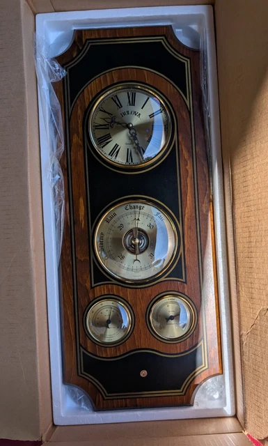 VTG BULOVA WEATHER Station Clock Barometer, Thermometer, Hygrometer ...