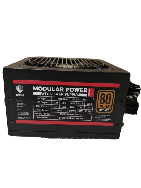 KOLINK 850W 80 PLUS Bronze Semi-Modular PSU Power Supply Wattage: 850W ...