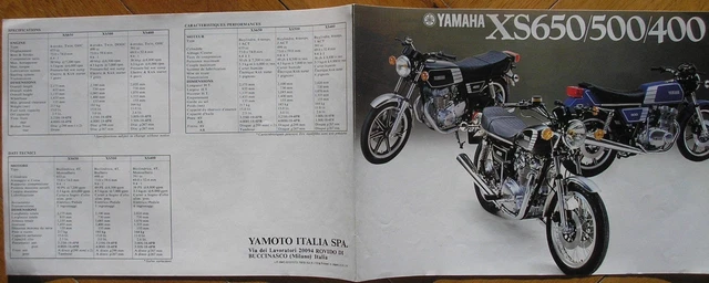 YAMAHA XS650 500 400 Technical Sheet Sales Brochure Prospectkt ...