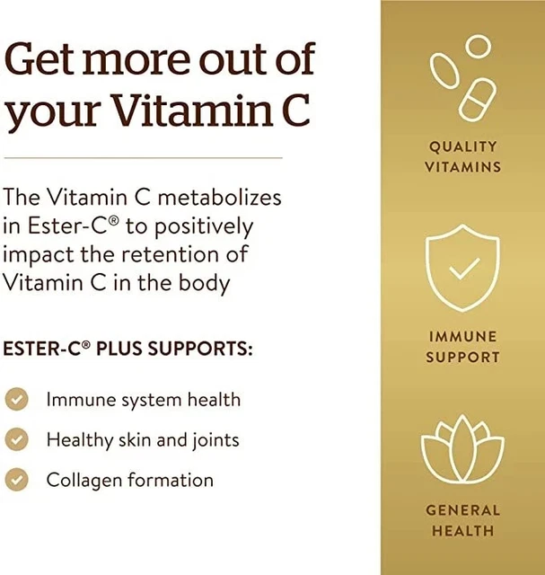 SOLGAR ESTER-C 1000MG Vitamin C 90 Tablets Dietary Supplement Immune ...