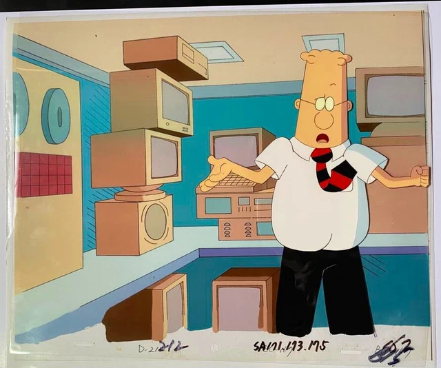 ORIGINAL DILBERT ANIMATION Cel/Dwg: ASOK Testing SHOCK PANTS on Glossy ...