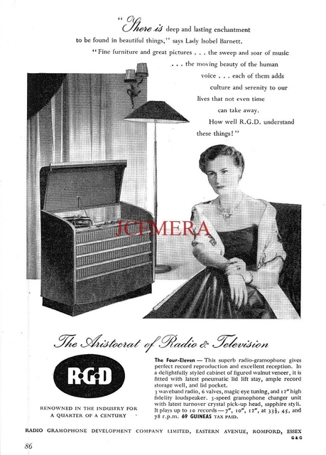 R.G.D. '4-11' RADIOGRAM Lady Isobel Barnett ADVERT Vintage 1954 Print ...