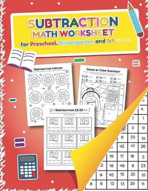 SUBTRACTION MATH WORKSHEET for Preschool, Kindergarten and 1st grade ...