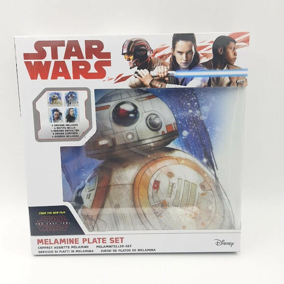 STAR WARS MELAMINE 4 Plate Set - The Last Jedi - Bb8 R2D2 Rey Skywalker ...