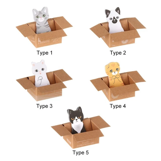 FUNNY BOOKMARK KITTEN In Box Cartoon Cat Sticky Notes Memo Pad Office ...